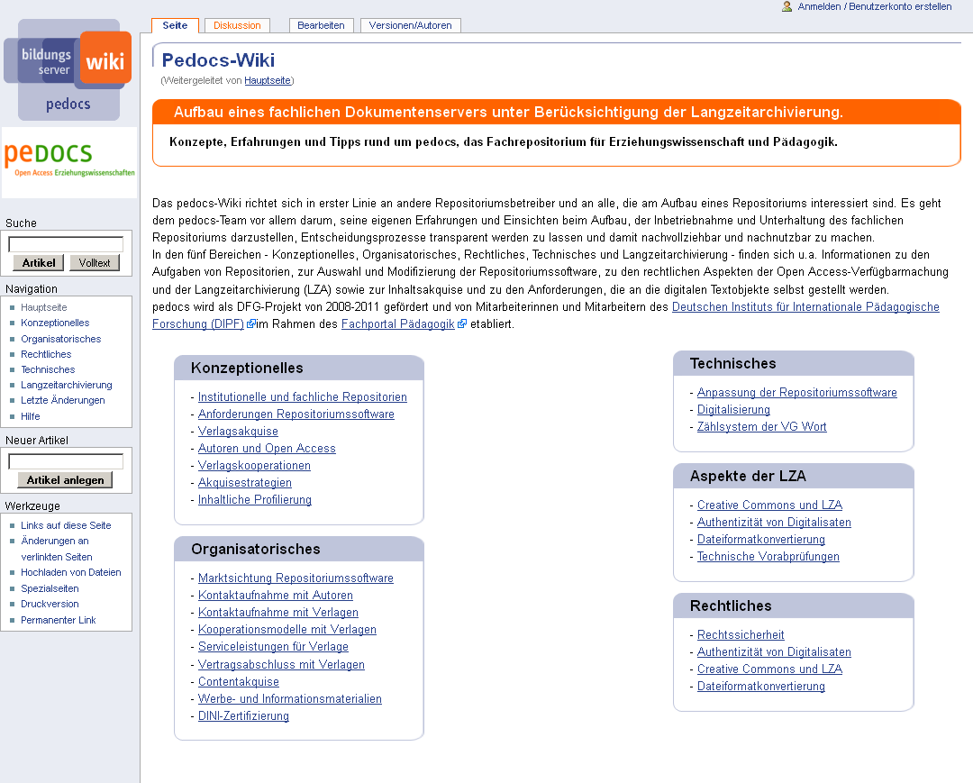 Wiki zum Aufbau eines fachlichen Dokumentenservers unter Berücksichtigung der ...